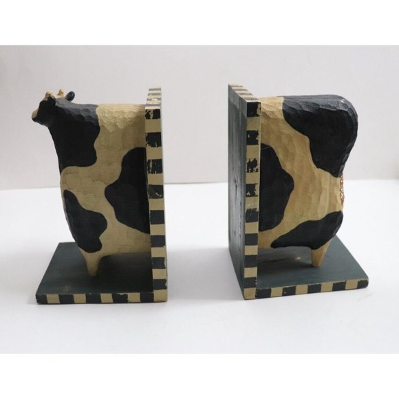 Wooden | Accents | Vintage Cow Bookends Ranch Farm Wood Straw Rope Tail ...
